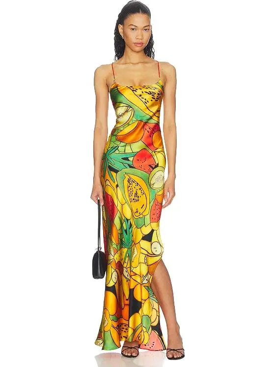 DONDE ESTEBAN Frutas Silk Satin Long Dress - Multi
