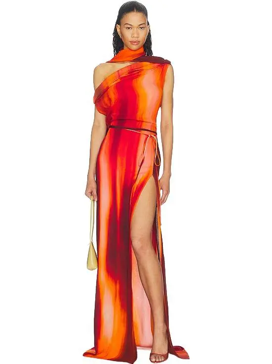LAQUAN SMITH Asymmetrical Draped Dress With Scarf - Multi