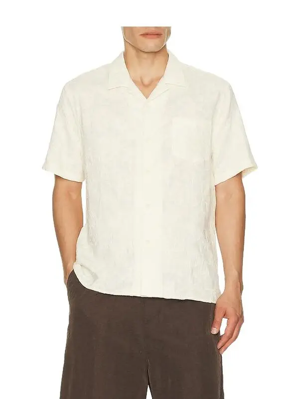 Vince Embroidered Floral Short Sleeve Cabana Shirt In Cream - Blanco