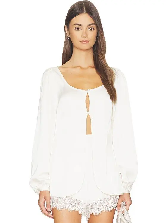 Line & Dot Nicolo Satin Top With Button Front - Cream