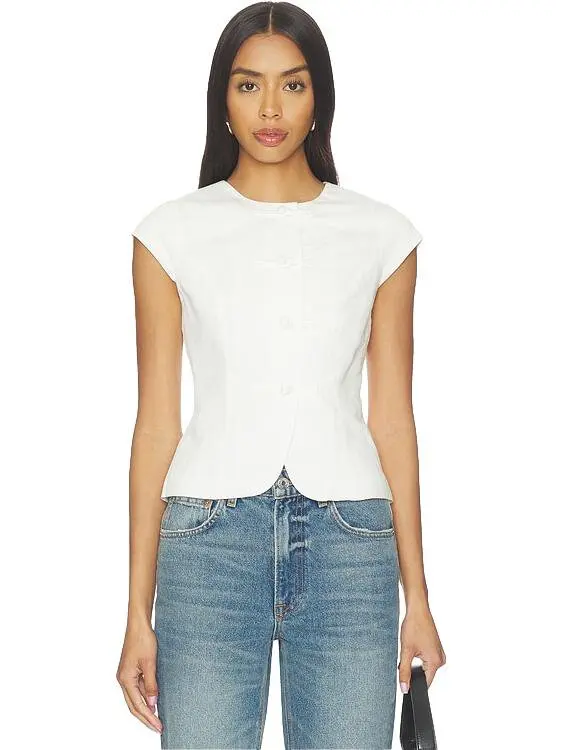 ALIGNE Connie Linen Mix Button Up Top - White