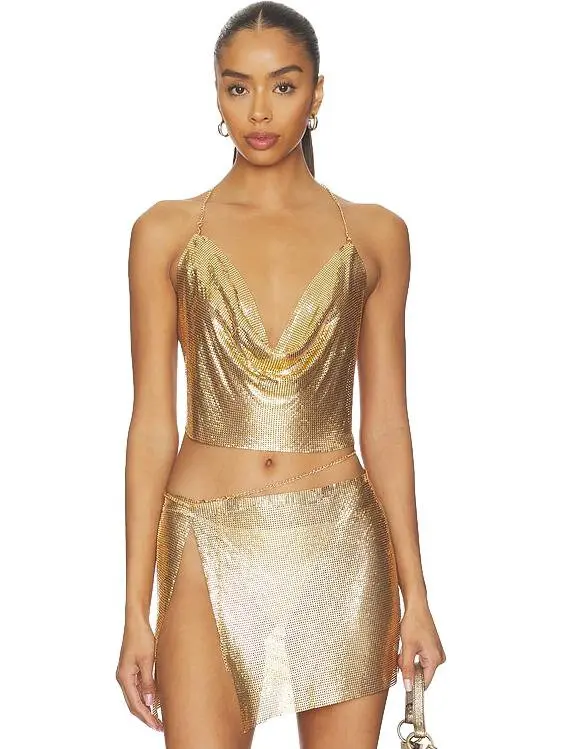FAE Aura Glomesh Halterneck Cropped Top - Gold