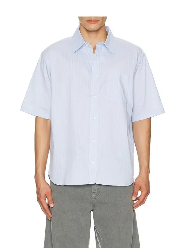 DUNST Oversized Half Sleeve Shirt In Blue - Soft Blue Stripe