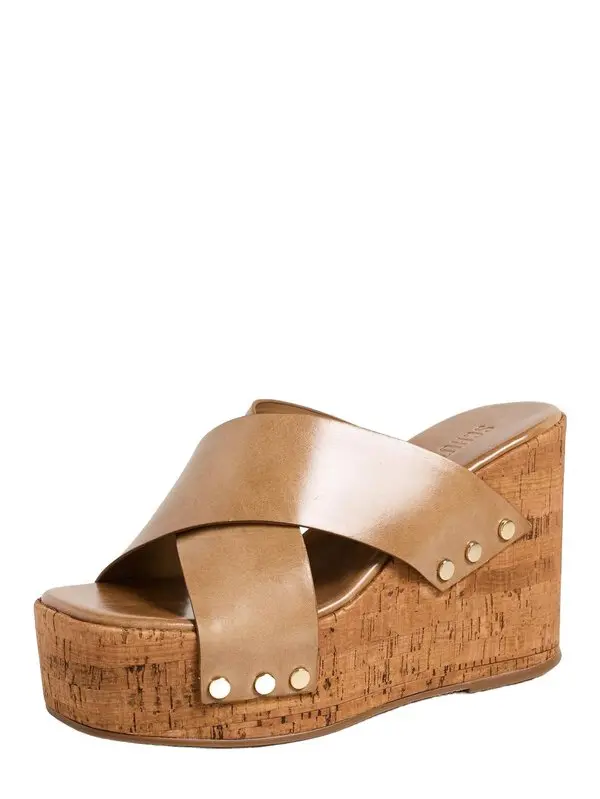 Schutz Serena Leather Wedge Sandals With Cork Midsole - Sonora