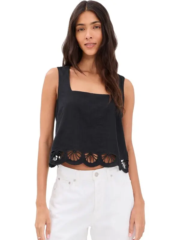 Z Supply Charlene Top With Scalloped Eyelet Trim - Black