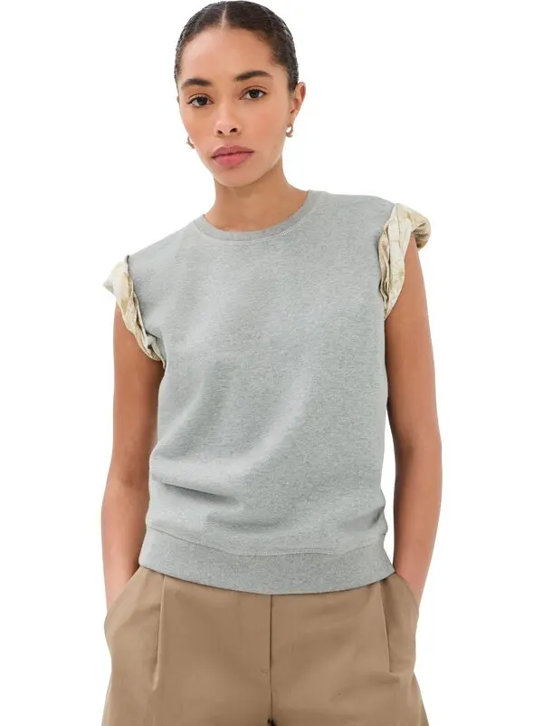 MAISON MARGIELA Sleeveless Crewneck Sweatshirt With Floral Sateen Trim - Grey Melange