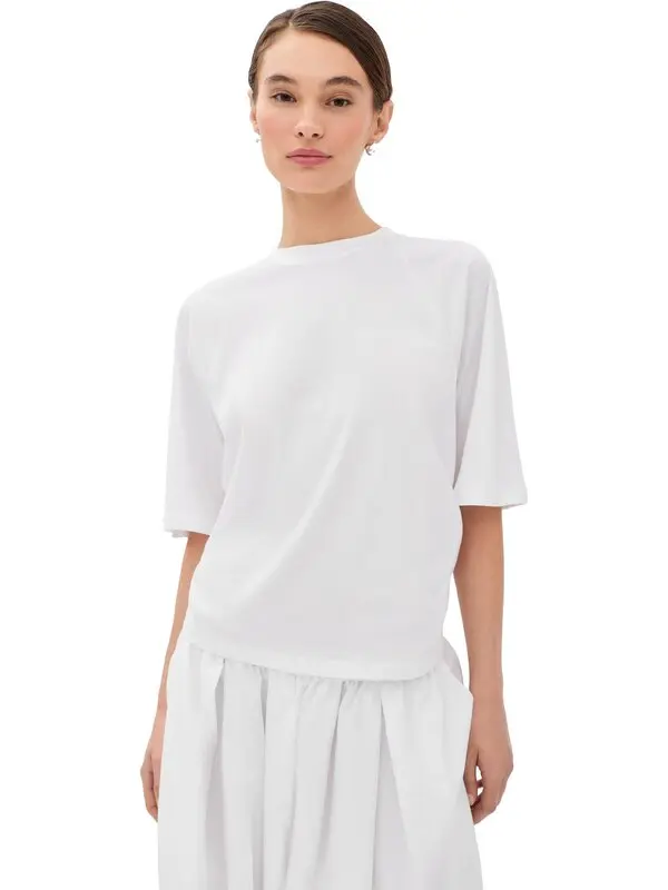 Tibi Short Sleeve Shirred Back Tee - White