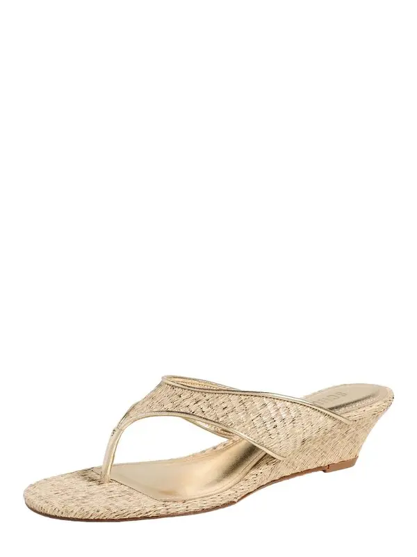 Schutz Maya Raffia Wedge Sandals - Ouro Branco/platina
