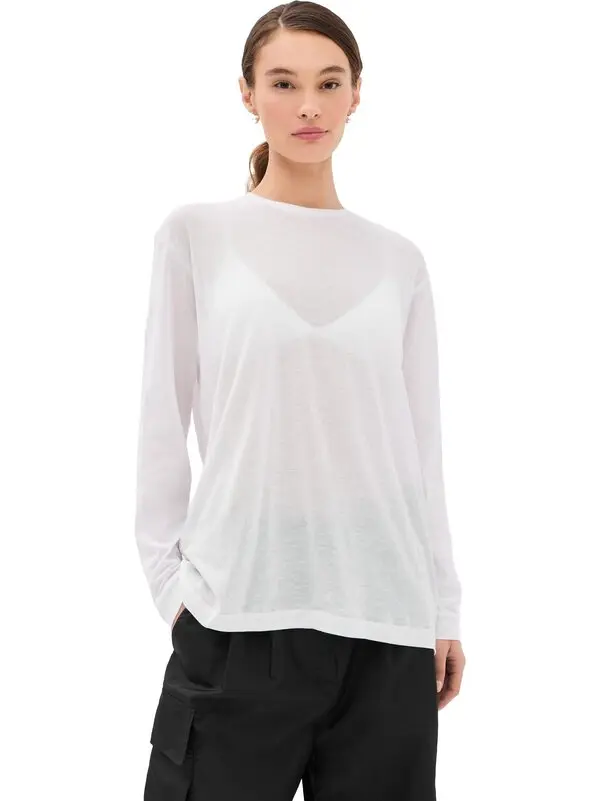 Tibi Sheer Crepe Knit Long Sleeve Tee - White