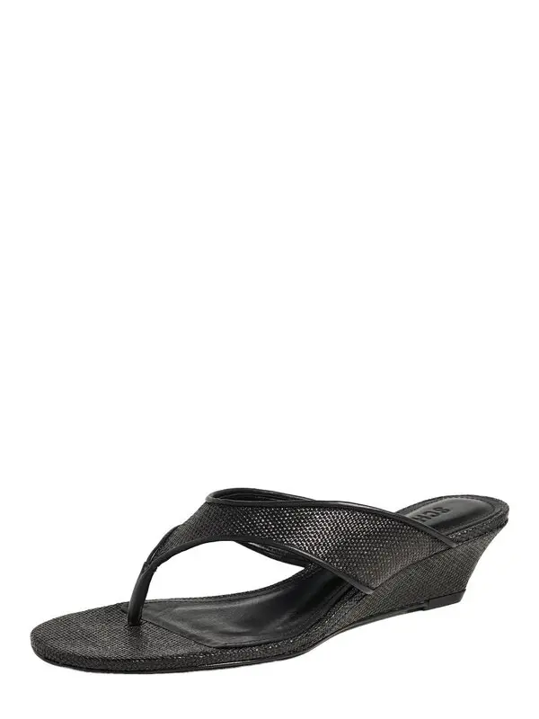 Schutz Maya Low Wedge Thong Sandals - Black