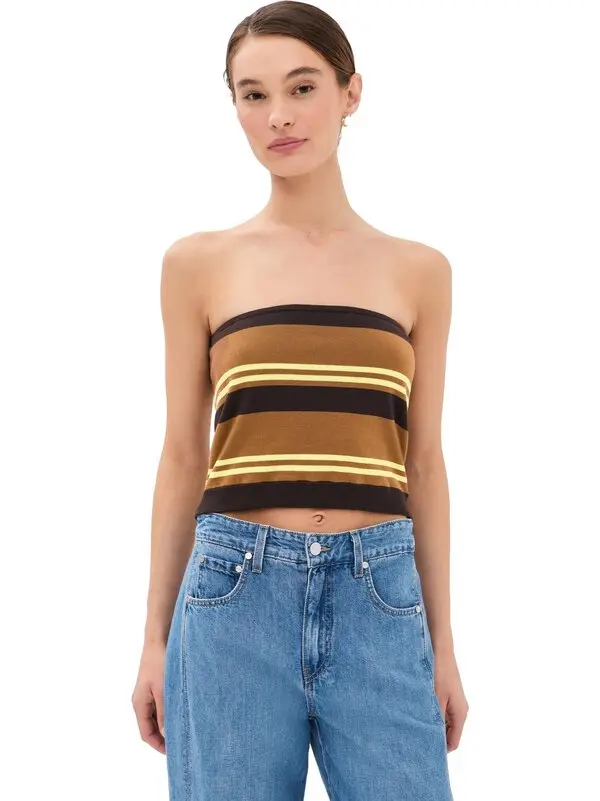 Tibi Striped Perfect Tube Top - Brown Multi