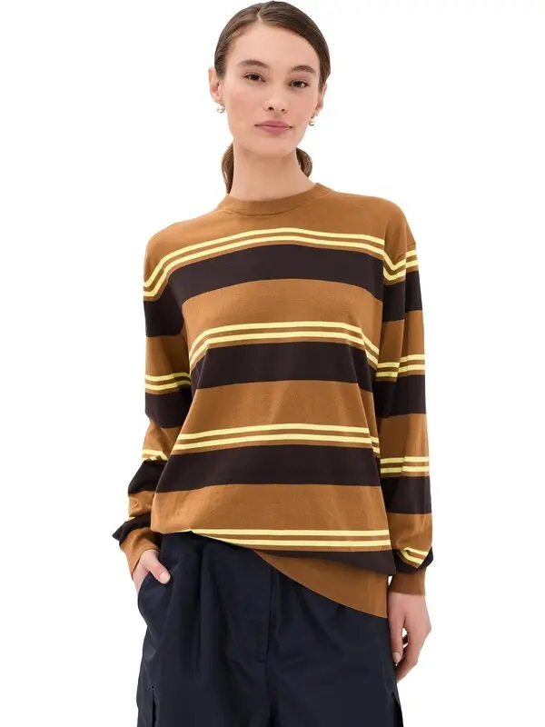 Tibi Super Fine Gauge Striped Perfect Pullover - Brown Multi