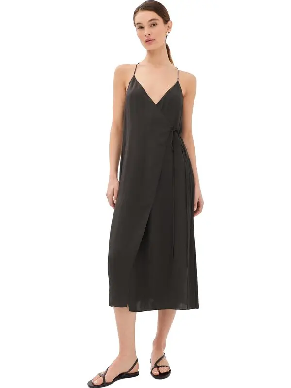 Tibi Sleeveless V-neck Midi Wrap Dress - Chocolate Brown