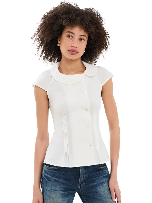 PEACHY DEN Missy Asymmetric Blouse With Mother-of-pearl Buttons - Porcelain
