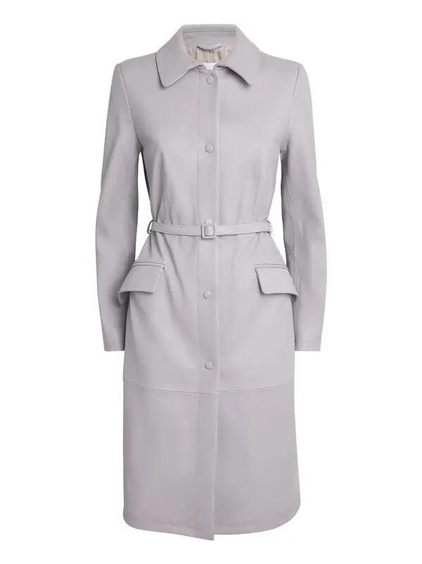 Eleventy Nappa Leather Trench Coat - Blue