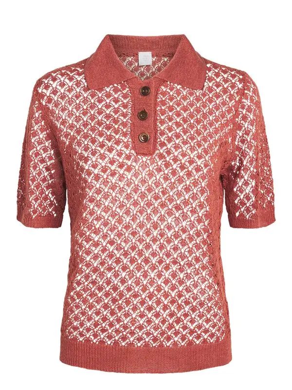 Eleventy Linen-silk Polo Sweater - Burgundy