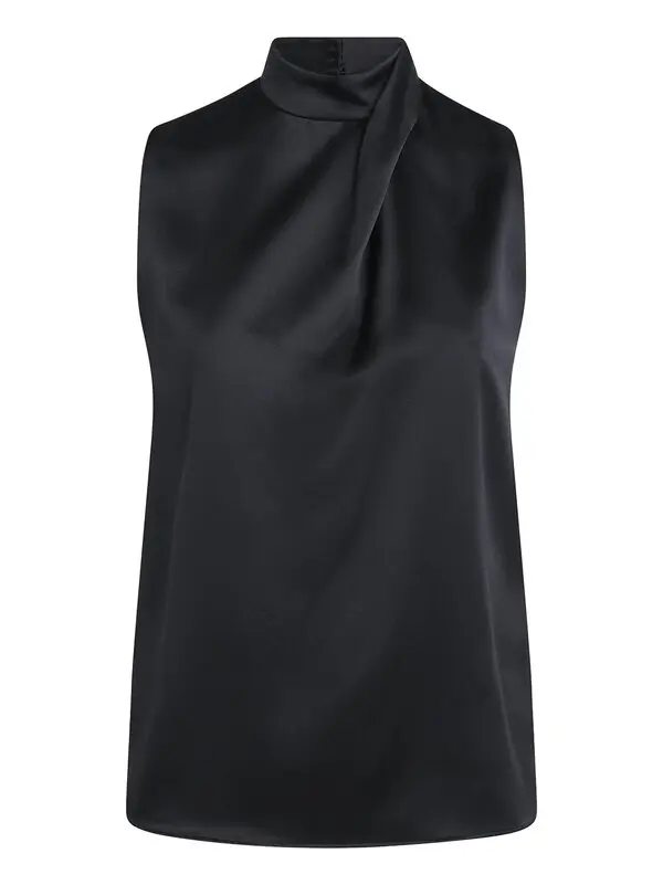 Eleventy Silk High-neck Sleeveless Top - Black