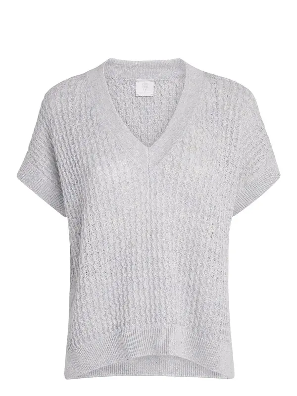 Eleventy Cotton-silk V-neck Short-sleeve Sweater - Blue