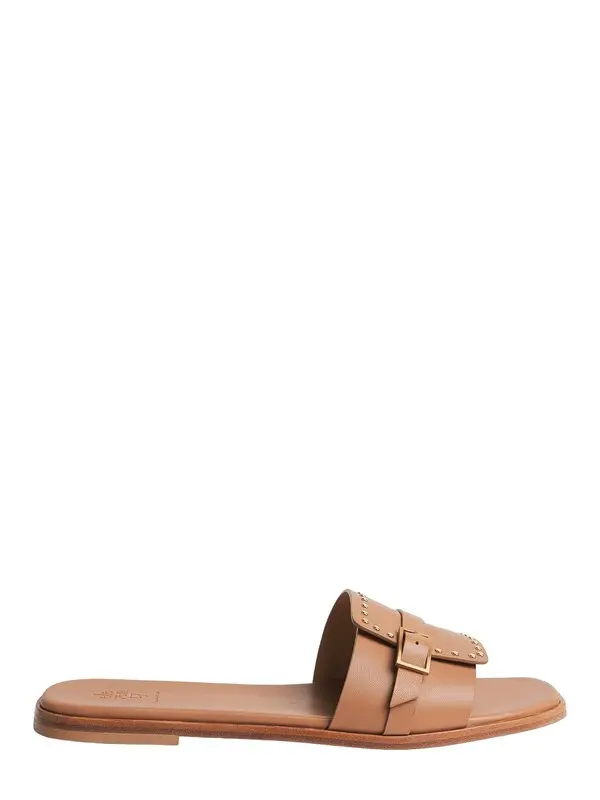 Eleventy Leather Embellished Flat Sandals With Buckle Detail - Beige