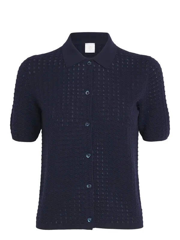 Eleventy Short Sleeve Wool Polo Shirt - Blue