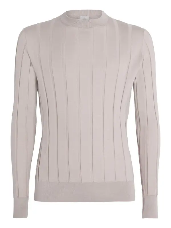 Eleventy Platinum Collection Cotton-silk-cashmere Sweater With Vertical Linework - Grey