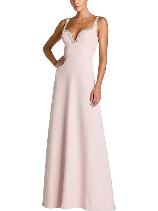 Mac Duggal Crepe Sleeveless Gown With Rhinestone Trim - Dusty Rose
