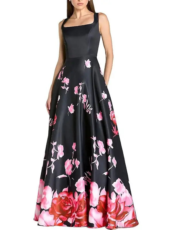 Mac Duggal Sleeveless Printed Satin Ballgown - Black Multi