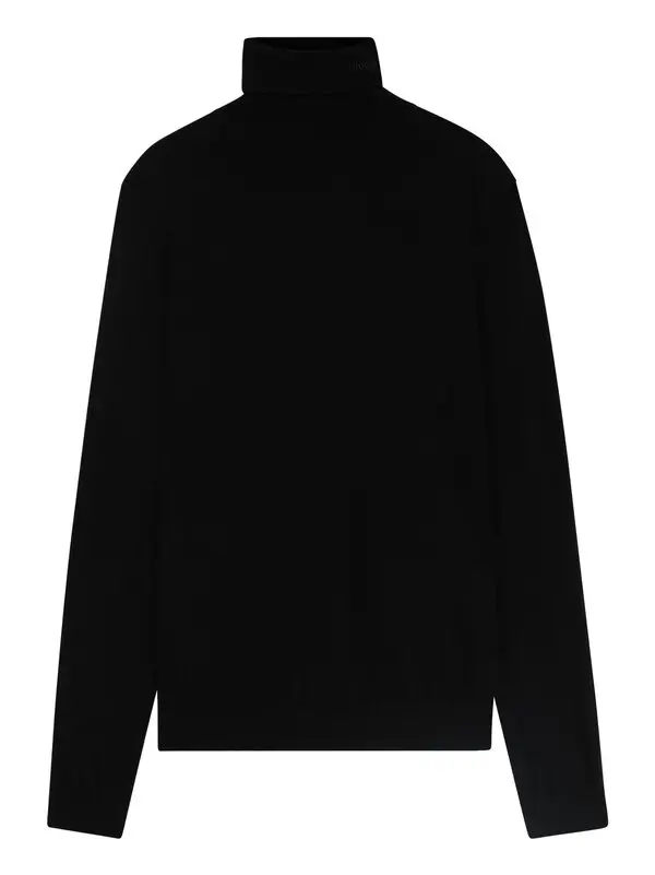 Hugo Merino Wool Turtleneck Sweater With Embroidered Logo - Black