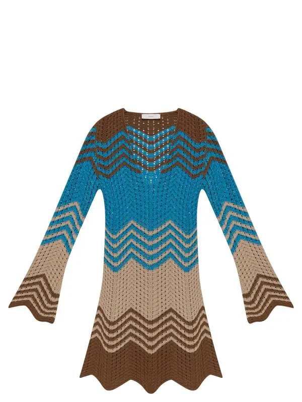 AKEP Long Sleeve Geometric Knit Dress - Multicolour