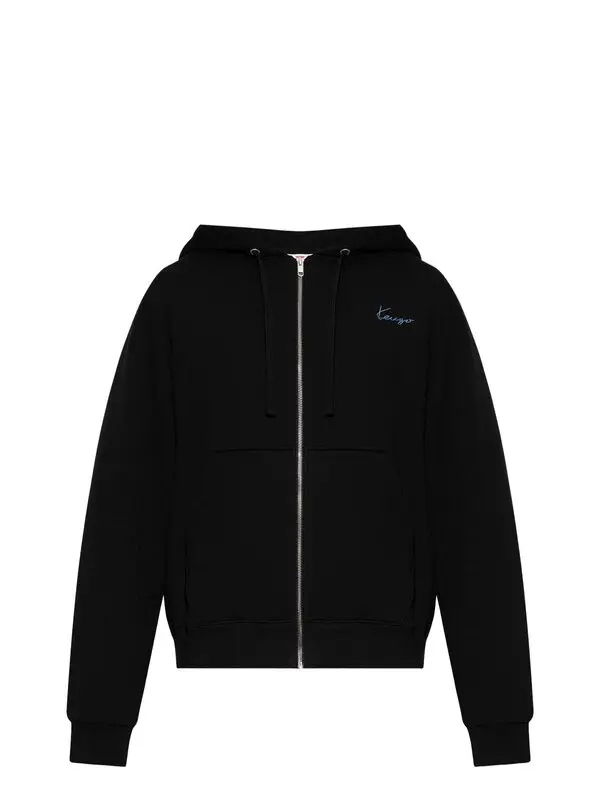 Kenzo Zip-up Hoodie With Logo Print - Black
