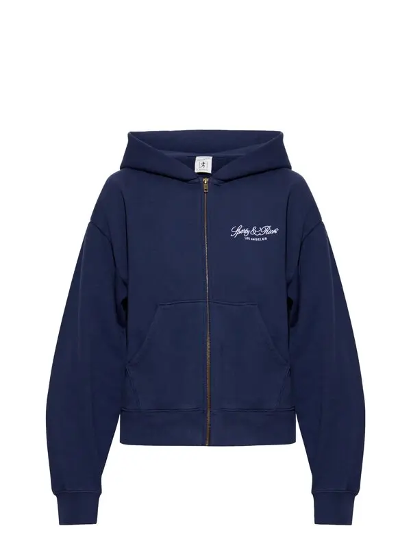 SPORTY & RICH Navy Zip-up Hoodie With Embroidered Logo - Navy Blue