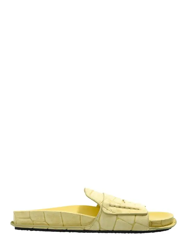 Jacquemus Suede Crocodile Effect Slides - Yellow