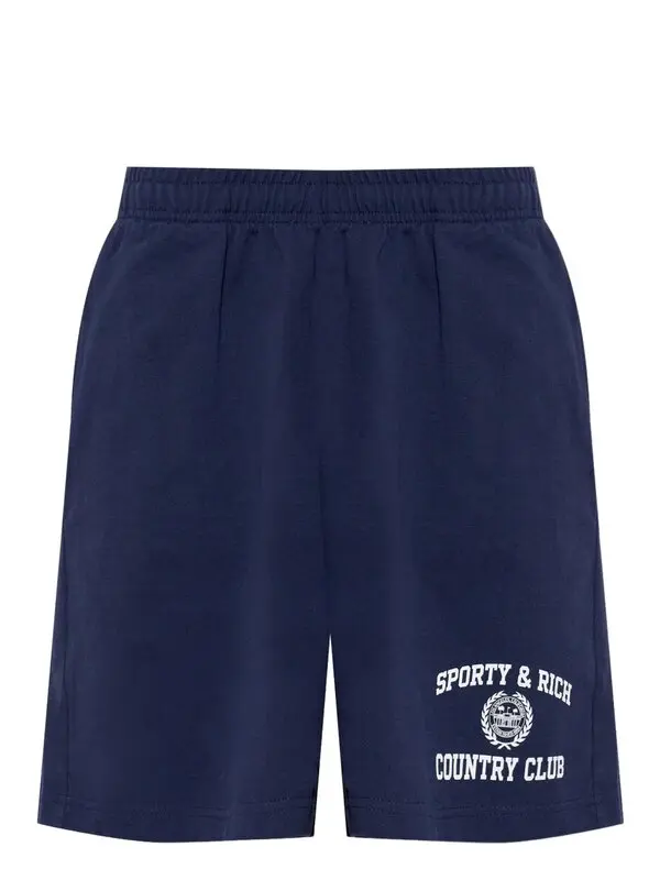 SPORTY & RICH Printed Cotton Sweat Shorts - Navy Blue