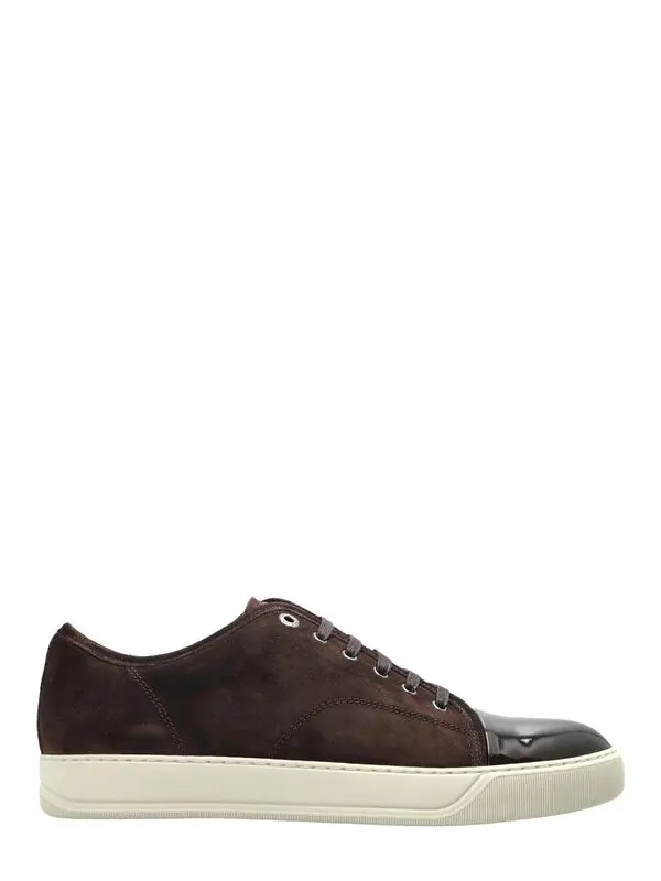 LANVIN Suede And Patent Leather Lace-up Sneakers - Brown