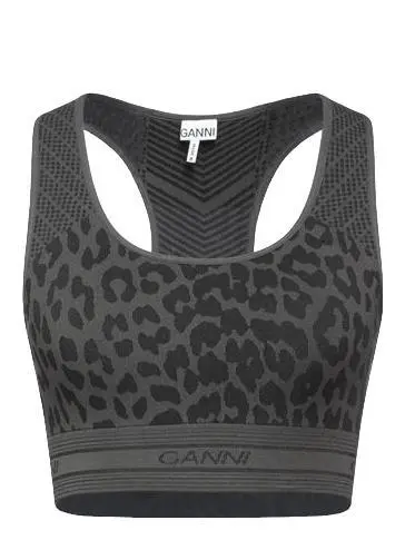 GANNI Knitted Leopard Print Sports Top - Grey