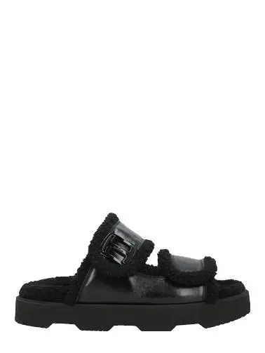 Hogan Leather Sandals With Sherpa Trim - Black