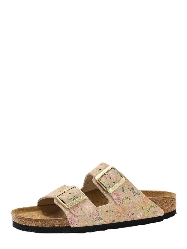 BIRKENSTOCK Arizona Suede Floral Print Sandals - Beige