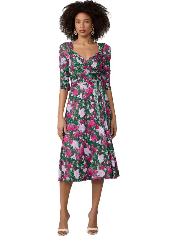 Diane Von Furstenberg Carmen Wrap Midi Dress - Provence Gossip Pink And Loops Cool Blush