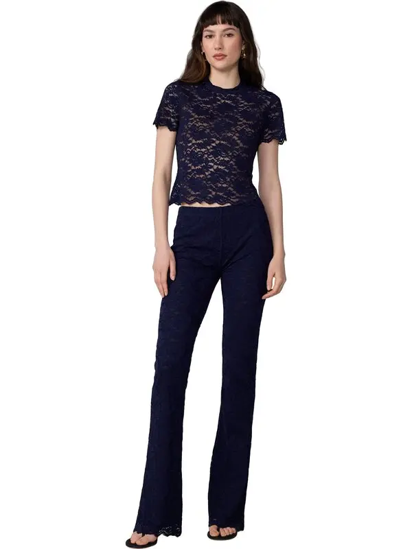 Diane Von Furstenberg Short Sleeve Lace Top - Maritime Navy