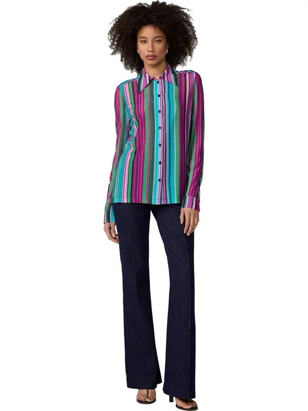 Diane Von Furstenberg Striped Long Sleeve Shirt - Tropez Stripe Gossip Pink