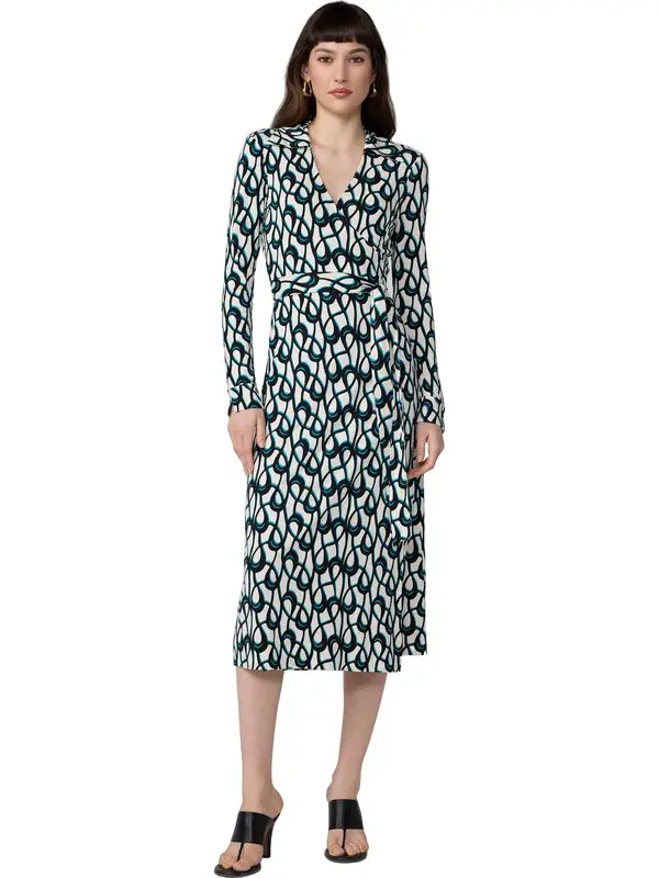 Diane Von Furstenberg Abigail Silk Jersey Midi Wrap Dress - Loops White