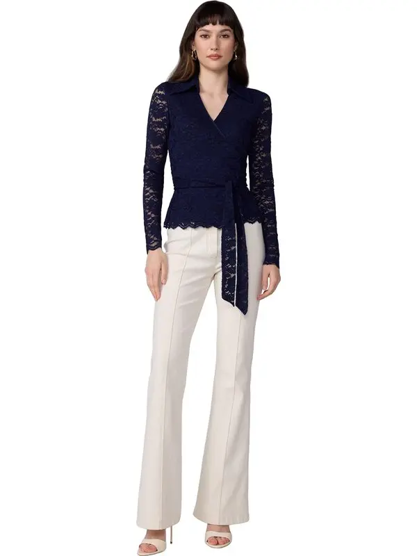 Diane Von Furstenberg Lace Wrap Top - Maritime Navy