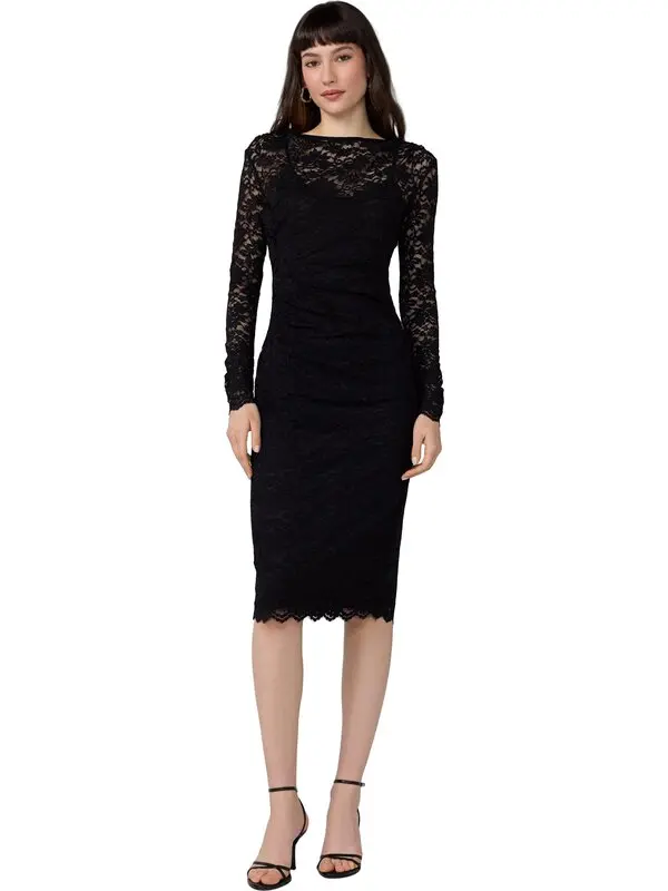 Diane Von Furstenberg Darrius Lace Long Sleeve Dress - Black Lace