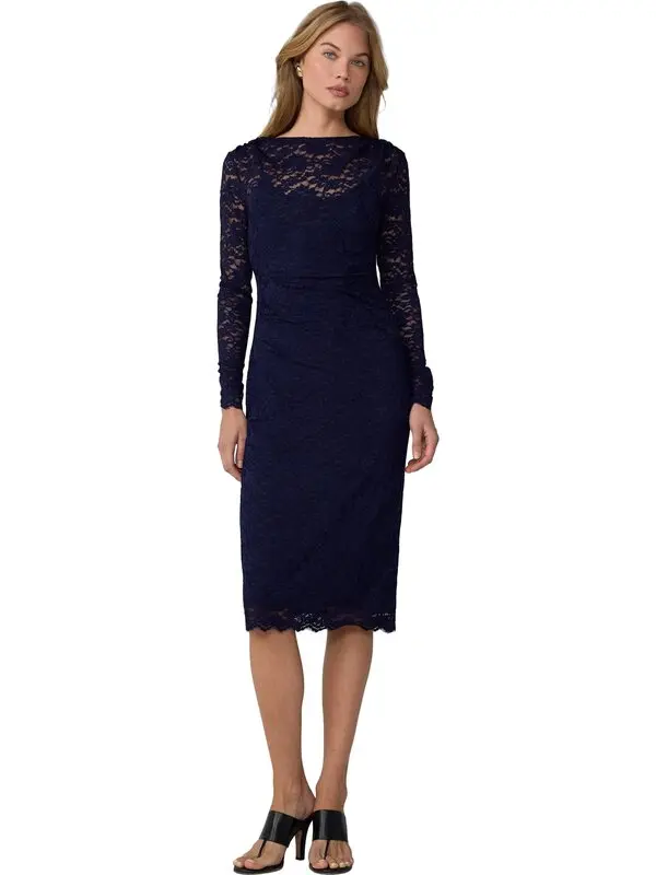 Diane Von Furstenberg Darrius Lace Long Sleeve Dress - Maritime Navy