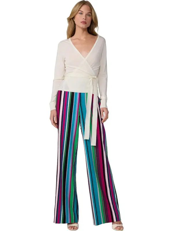 Diane Von Furstenberg Alexander Wide Leg Pants - Giant Tropez Stripe Gossip Pink