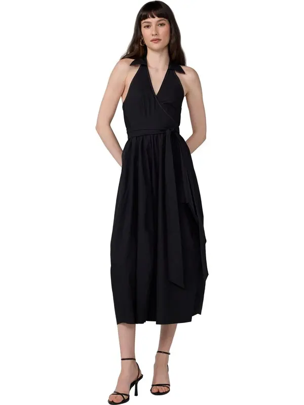 Diane Von Furstenberg Nova Dress Midi Wrap Halter - Black