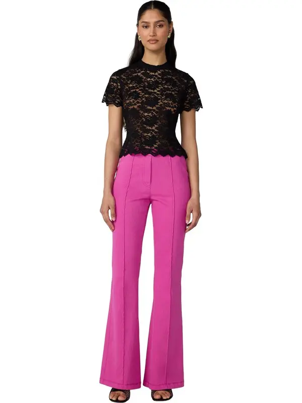Diane Von Furstenberg Short Sleeve Lace Top - Black Lace