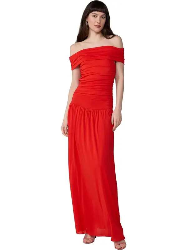 Diane Von Furstenberg Cynthia Off-the-shoulder Ruched Maxi Dress - Signature Red