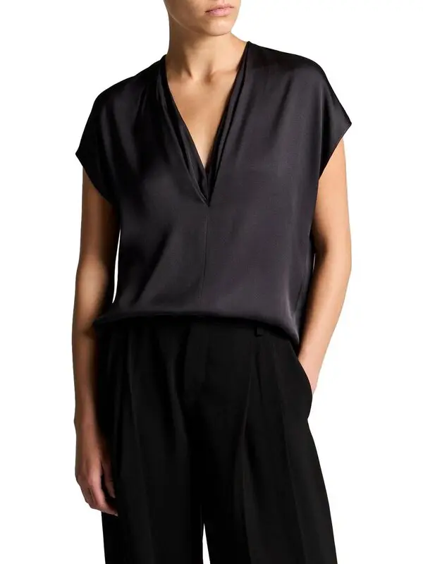 Vince Silk-blend Double V-neck Cap Sleeve Top - Ink