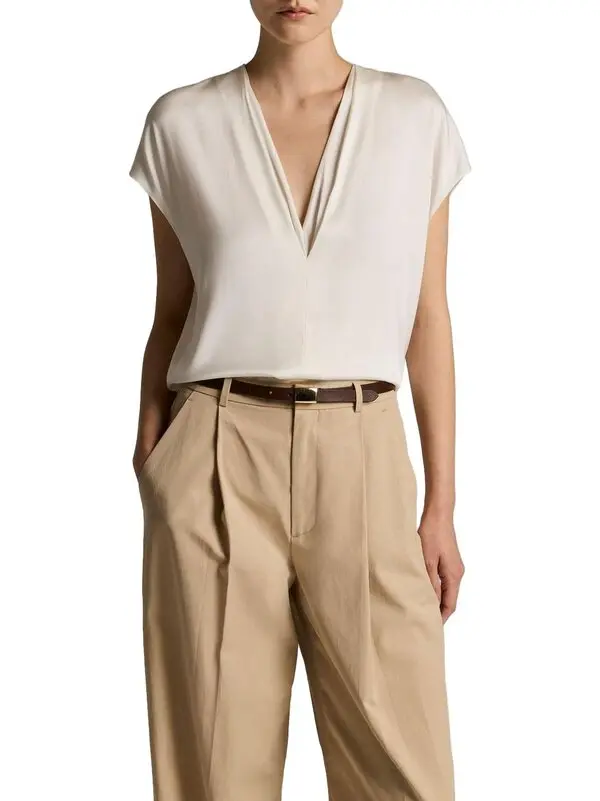 Vince Silk-blend Double V-neck Cap Sleeve Top - Off White
